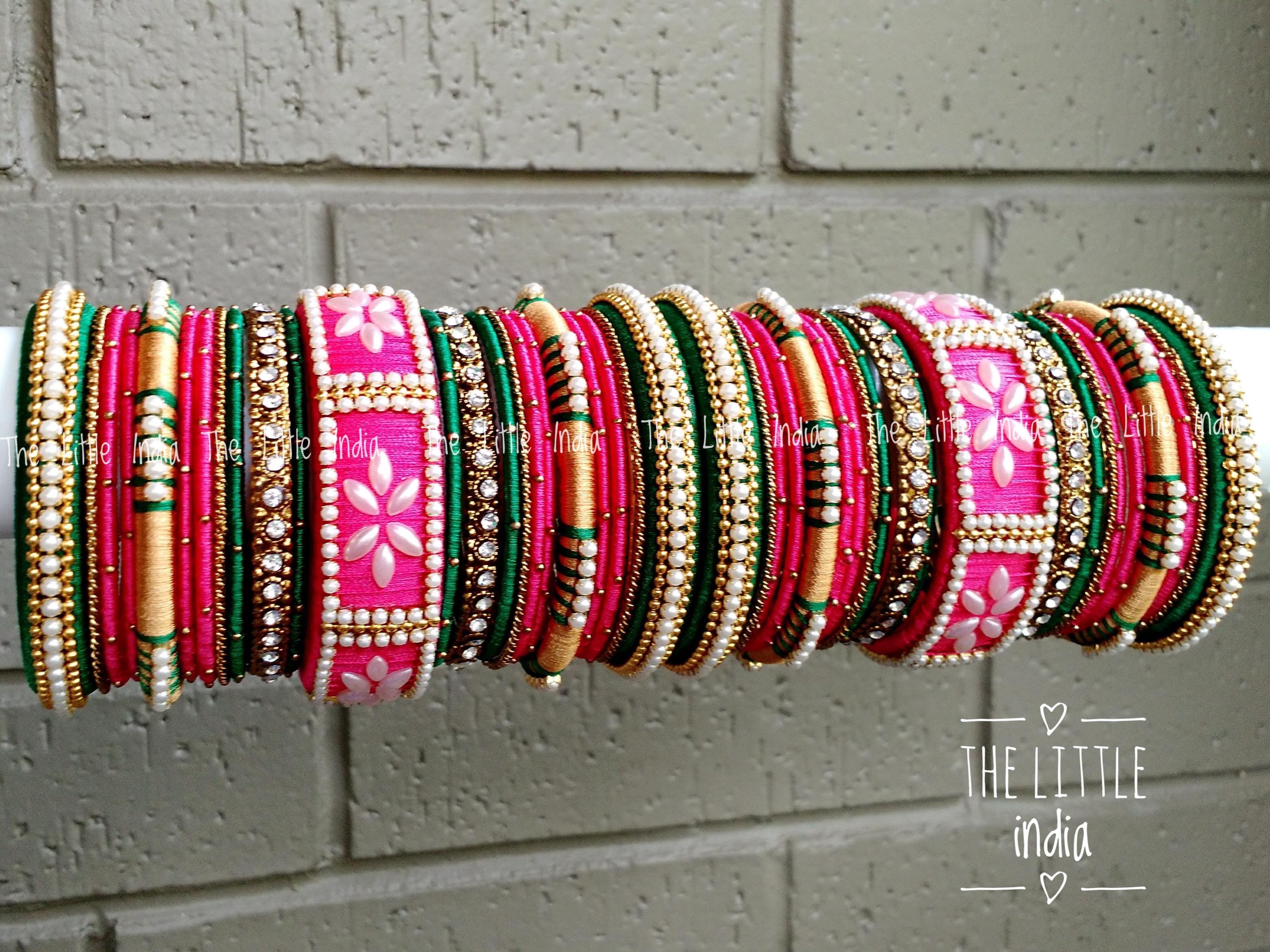 Pink & Green Silk Thread Bangles • Full Set of 46 Bangles for Both ...