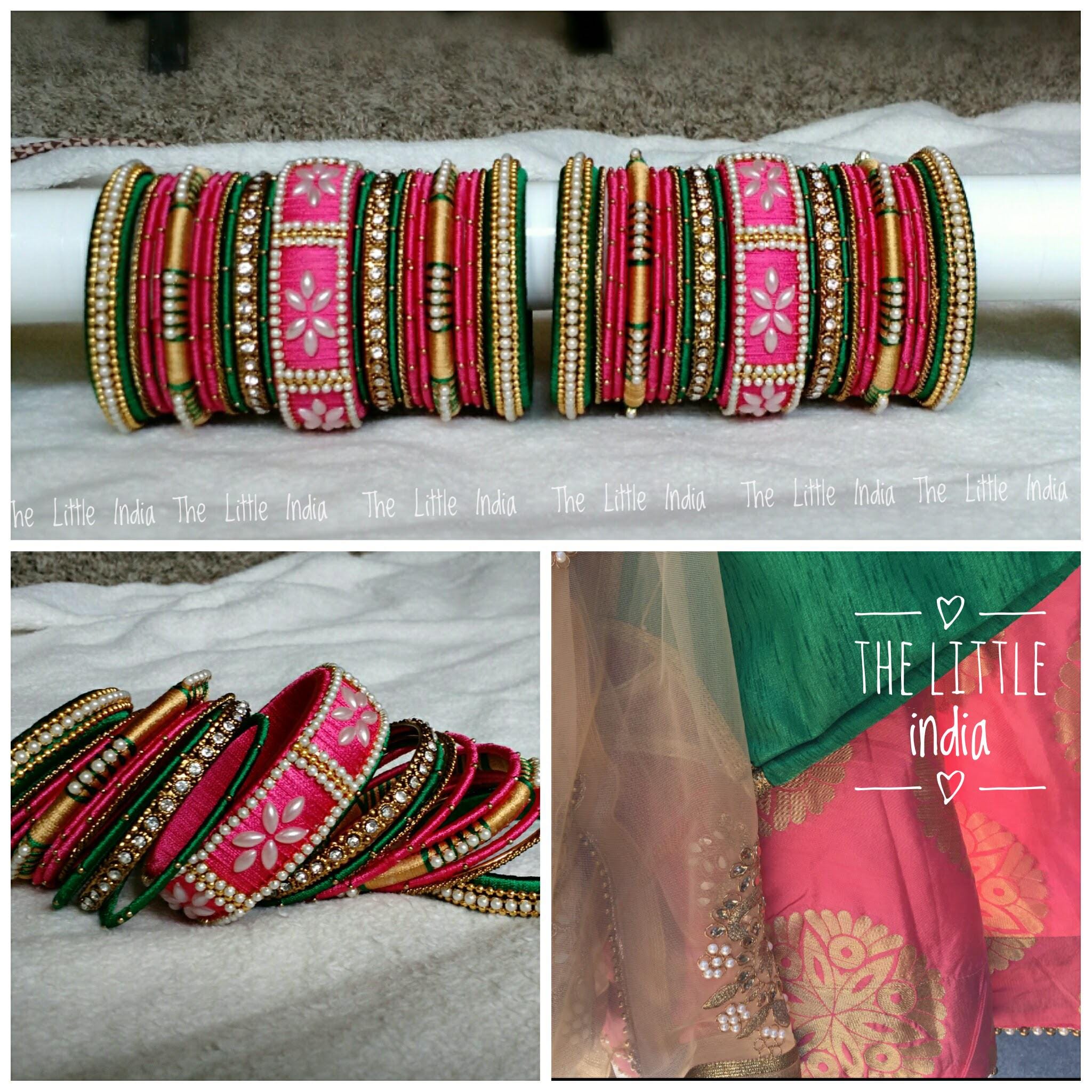 Pink & Green Silk Thread Bangles • Full Set of 46 Bangles for Both ...