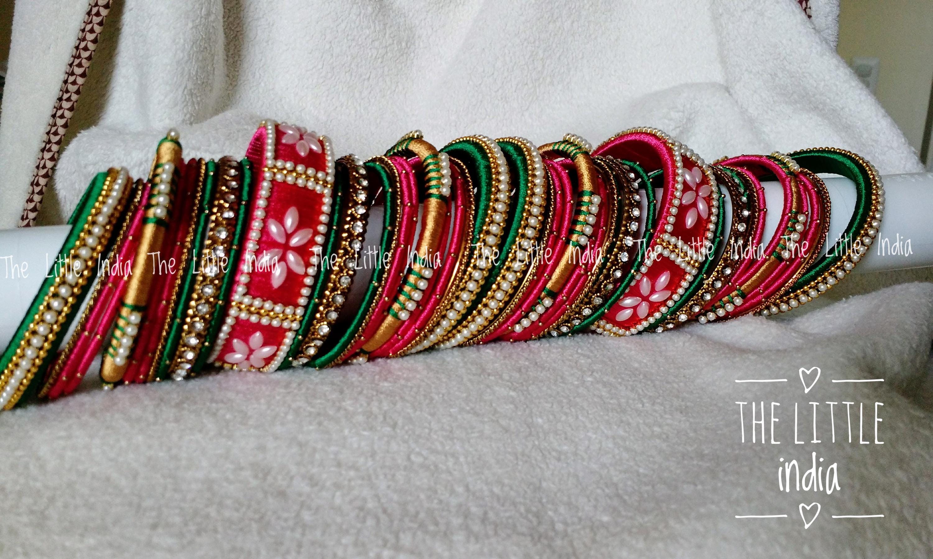 Pink & Green Silk Thread Bangles • Full Set of 46 Bangles for Both ...