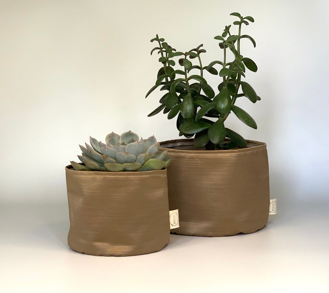 Handmade Bronze Plant Pot Cover, Reclaimed Fabric - Etsy