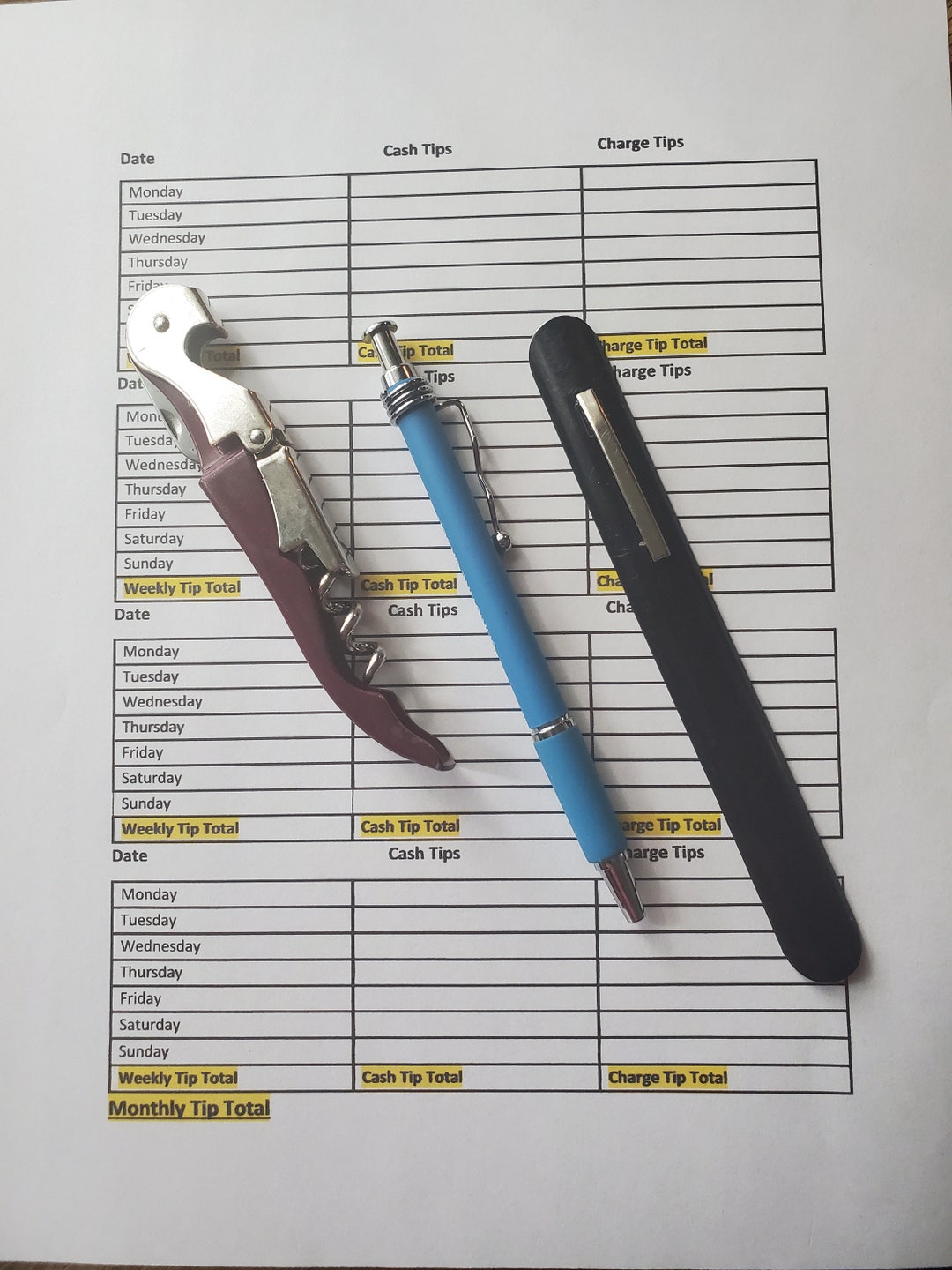 Waiter/waitress/server Weekly/monthly Tip Tracker Downloadable ...