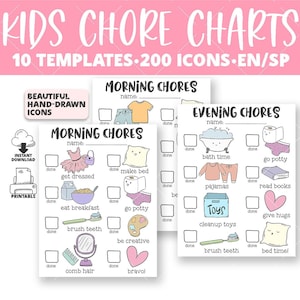 Kids Chore Chart Bundle, Toddler Learning Tool, Kids Routine, Weekly ...