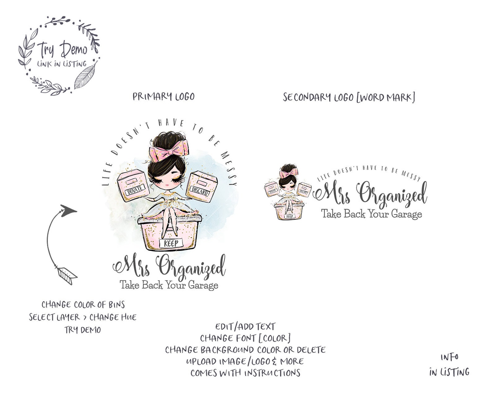 Professional Organizer Logo Organizer Girl Logo Organizing - Etsy