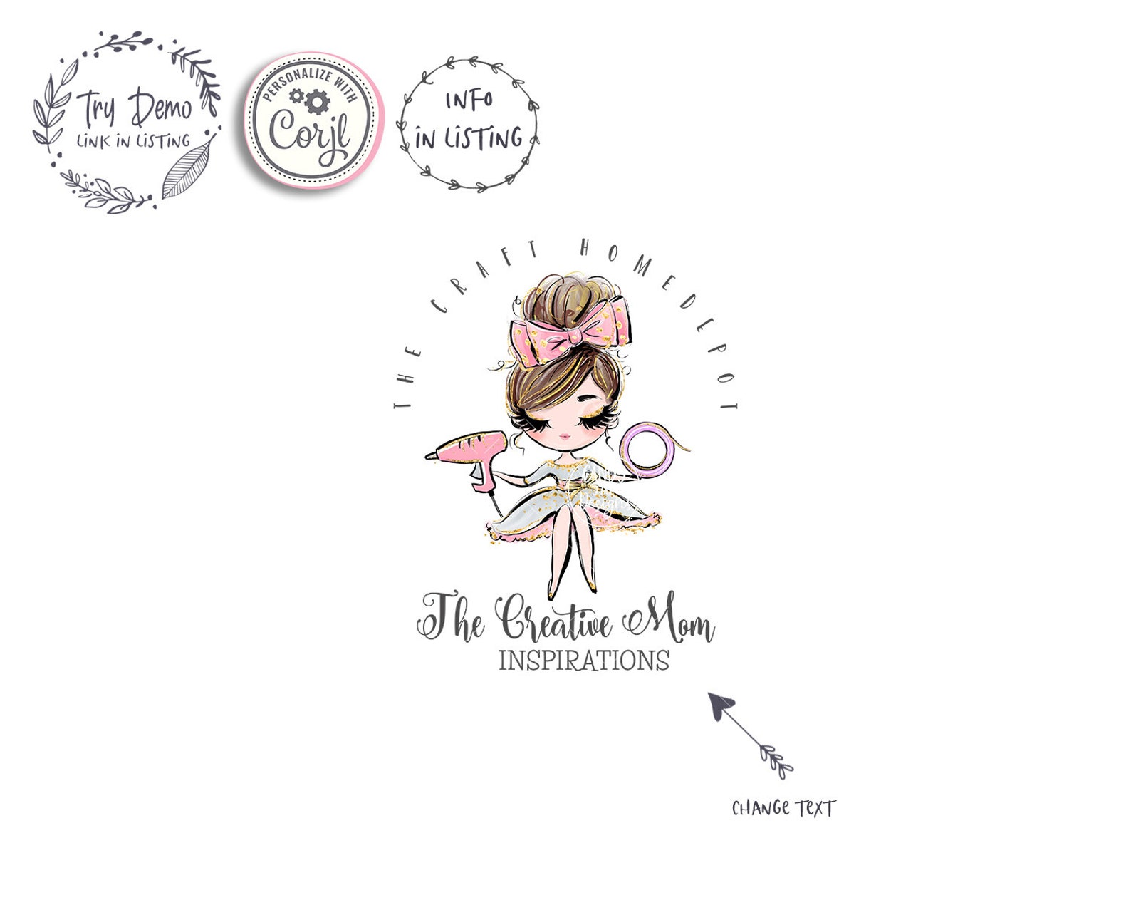 Craft Girl Logo Crafty Logo Craft Shop Logo Editable Craft | Etsy