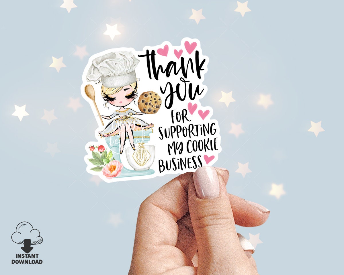 Cookie Baker Thank You Sticker, Cookie Bakery Girl Sticker, Printable ...