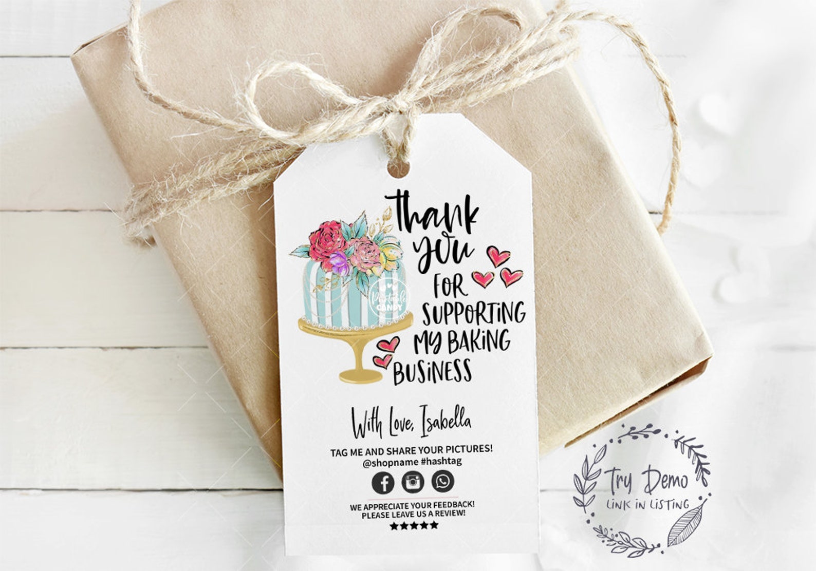 Bakery Thank You Tag Baking Shop Tag Cake Shop Tag Pastry | Etsy