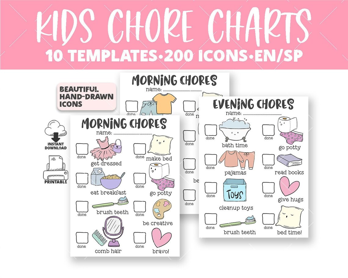 Kids Chore Chart Bundle Toddler Learning Tool Kids Routine - Etsy