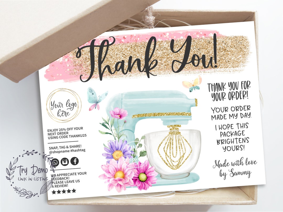 Kitchen Mixer Thank You Insert Card, Baking Business Thank You Card ...