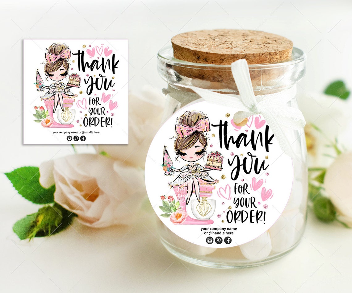 Bakery Editable Thank You Tag Baking Sticker Sweets Gift | Etsy