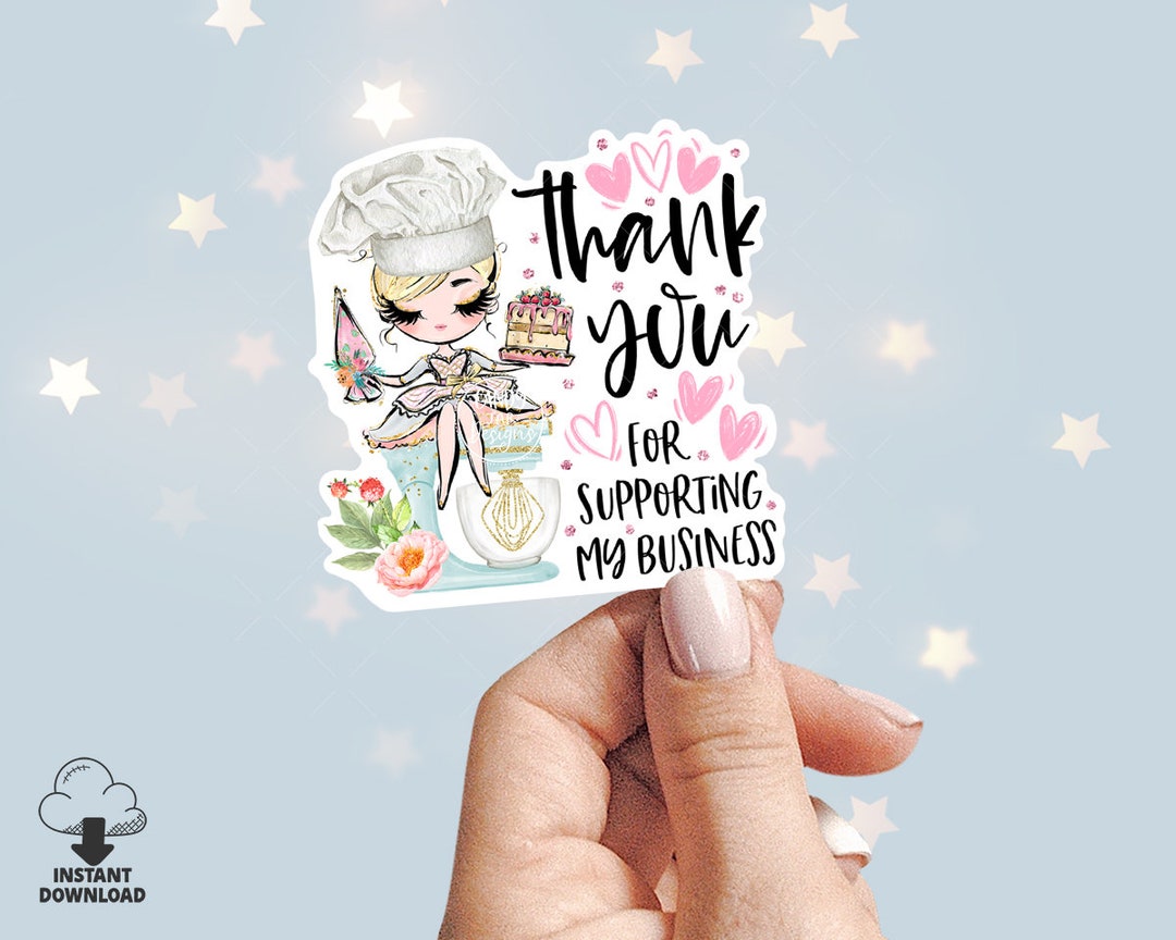 Pastry Baker Thank You Sticker, Printable Cake Baking Stickers, Bakery ...