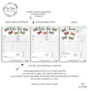 Hair Bow Order Form, Business Invoice, Hair Bow Shop Business Form ...