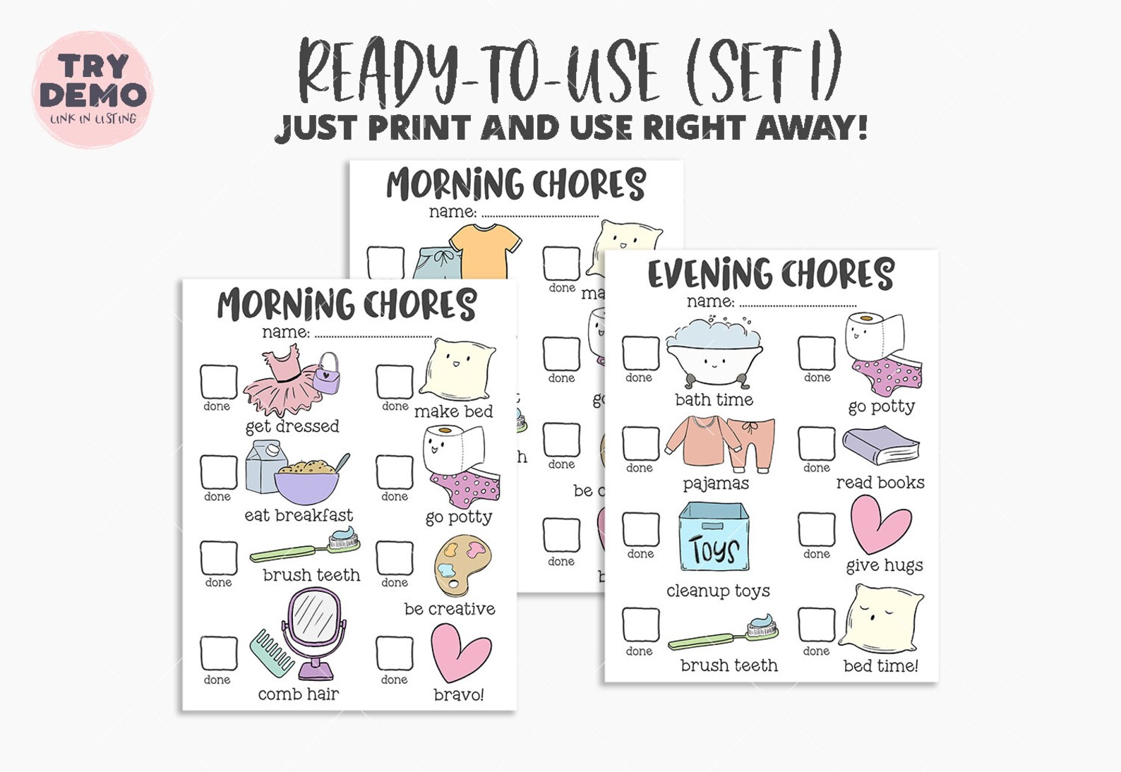 EDITABLE Kids Chores Bundle Kids Daily Tasks Toddler - Etsy