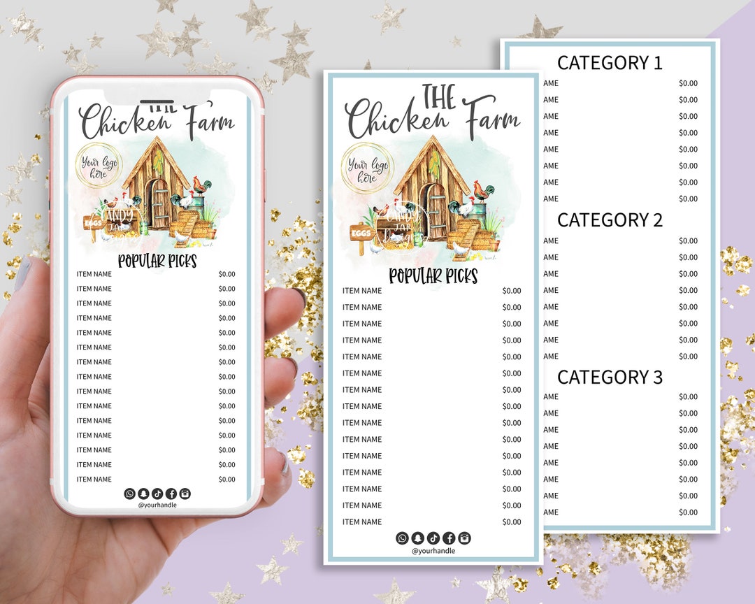 Farmers Web Price List, Party Events Services Menu Card, Editable ...