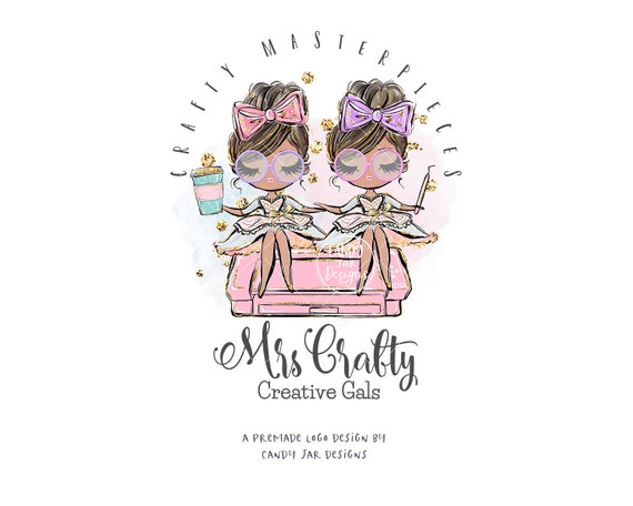 Handcrafter Logo Craft Twin Girls Logo Crafter Sisters Logo - Etsy