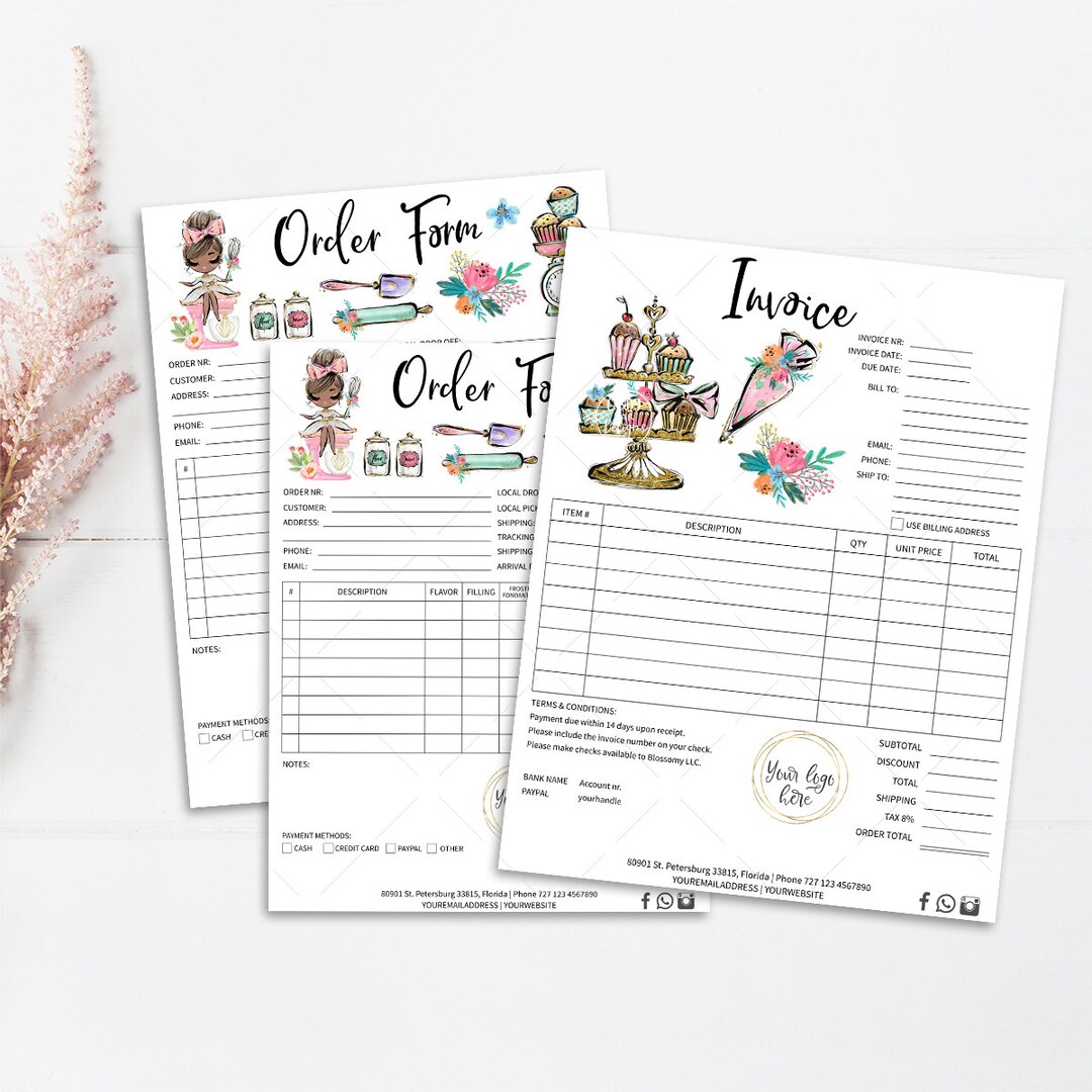 Editable Bakery Invoice, Baker Order Form, Baking Shop Branding, Bakery ...