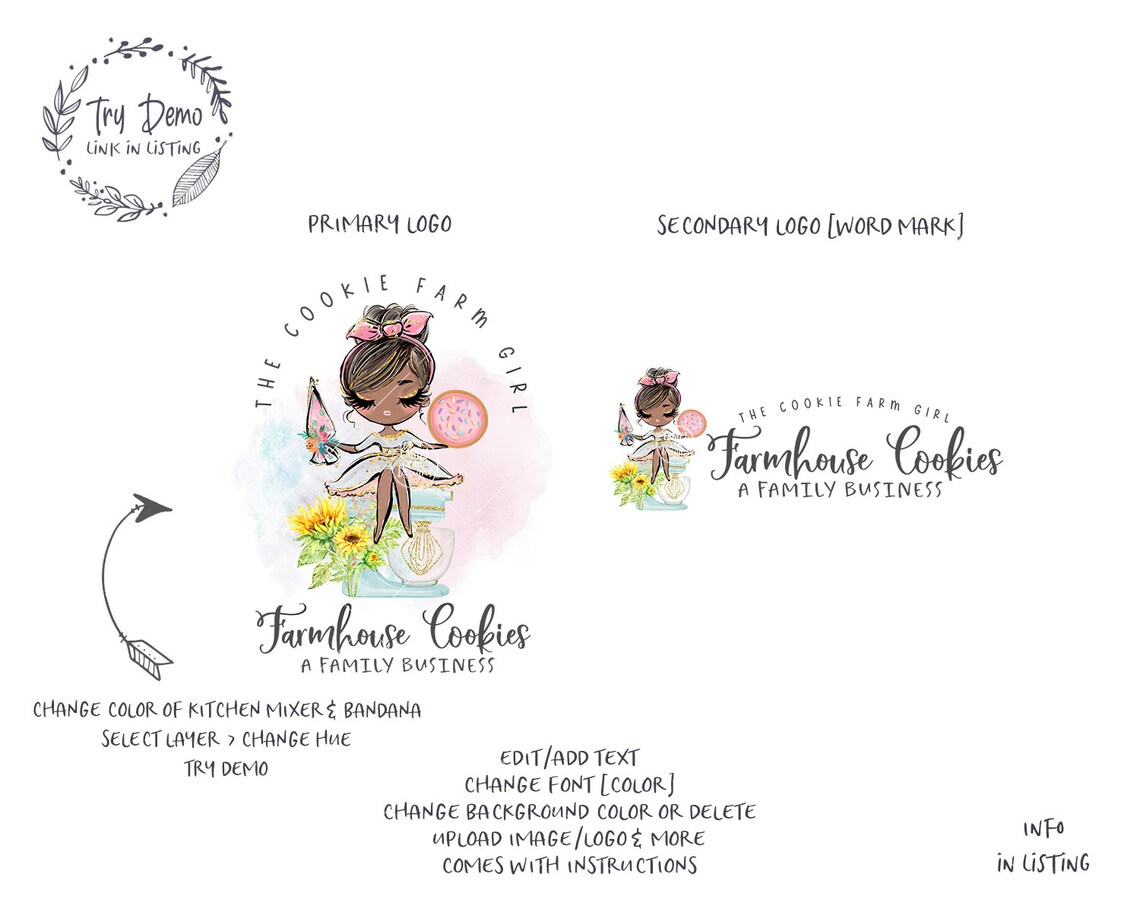 Sugar Cookie Bakery Logo Cookie Catering Farm Baking Girl - Etsy