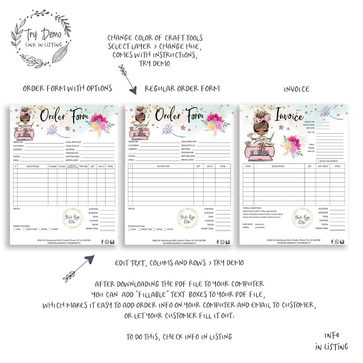 Editable Crafter Invoice Craft Order Form Crafter Girl - Etsy