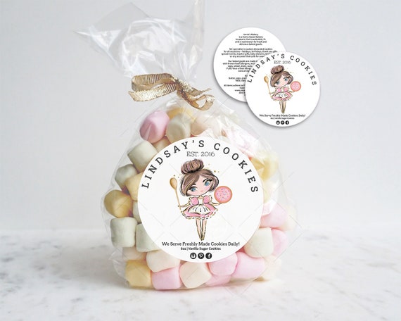 Editable Cookie Label Bakery Sticker Template Sugar Cookie | Etsy