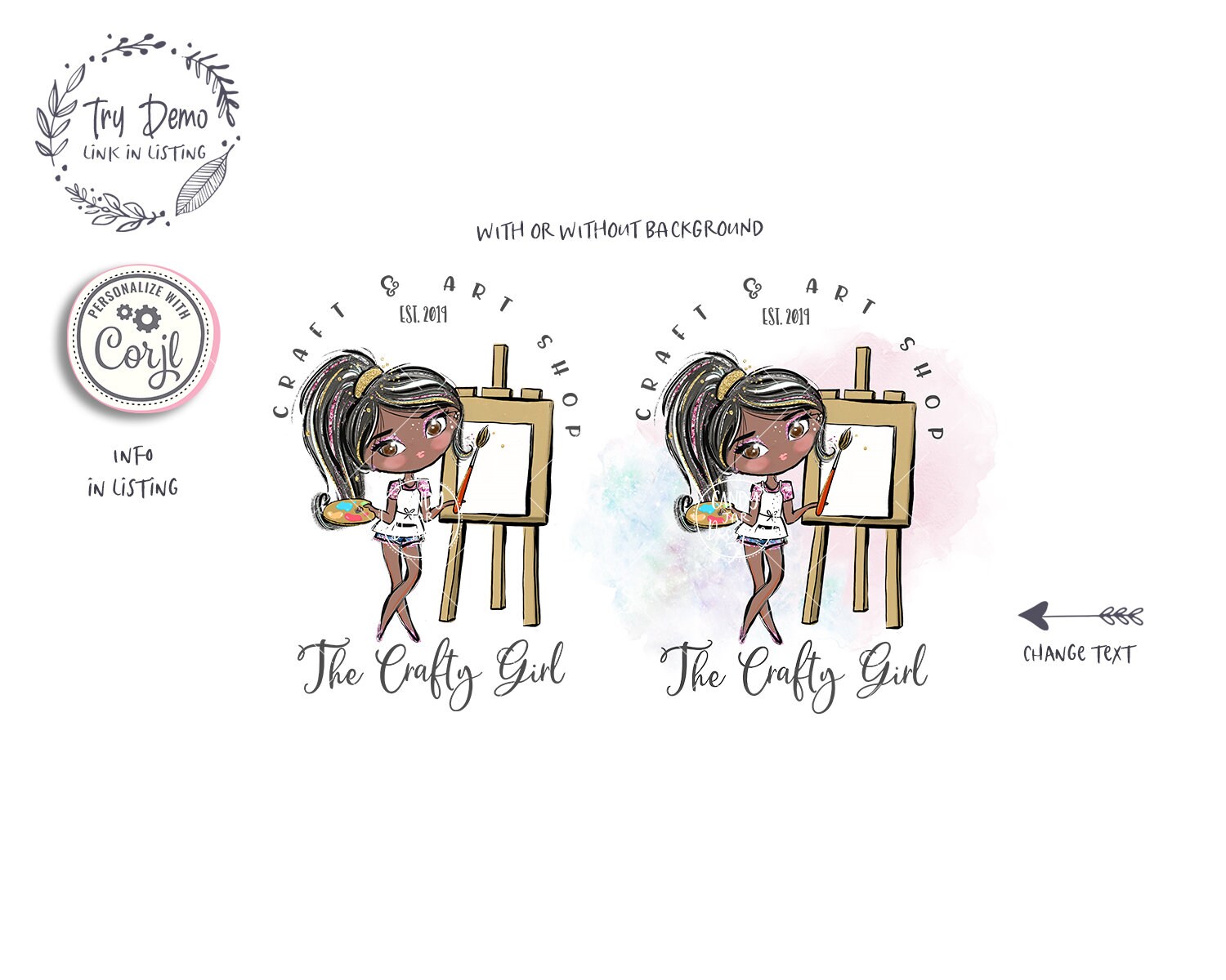 Crafty Girl Logo Artist Logo Crafter Logo Art Shop Logo | Etsy