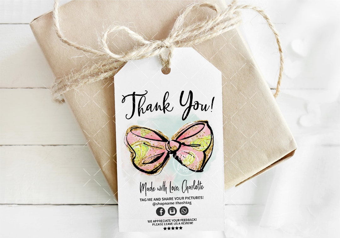 Hair Bow Thank You Hang Tag, Beauty Business Hang Tag, Editable ...
