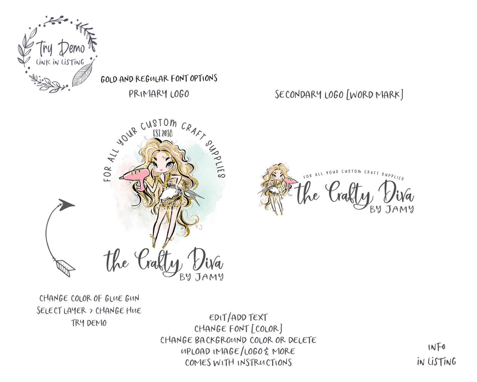 Craft Girl Logo Crafty Girl Logo Craft Shop Logo Editable - Etsy