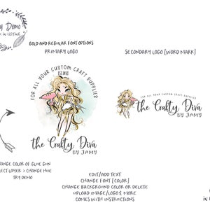 Craft Girl Logo, Crafty Girl Logo, Craft Shop Logo, Editable Craft Lady ...