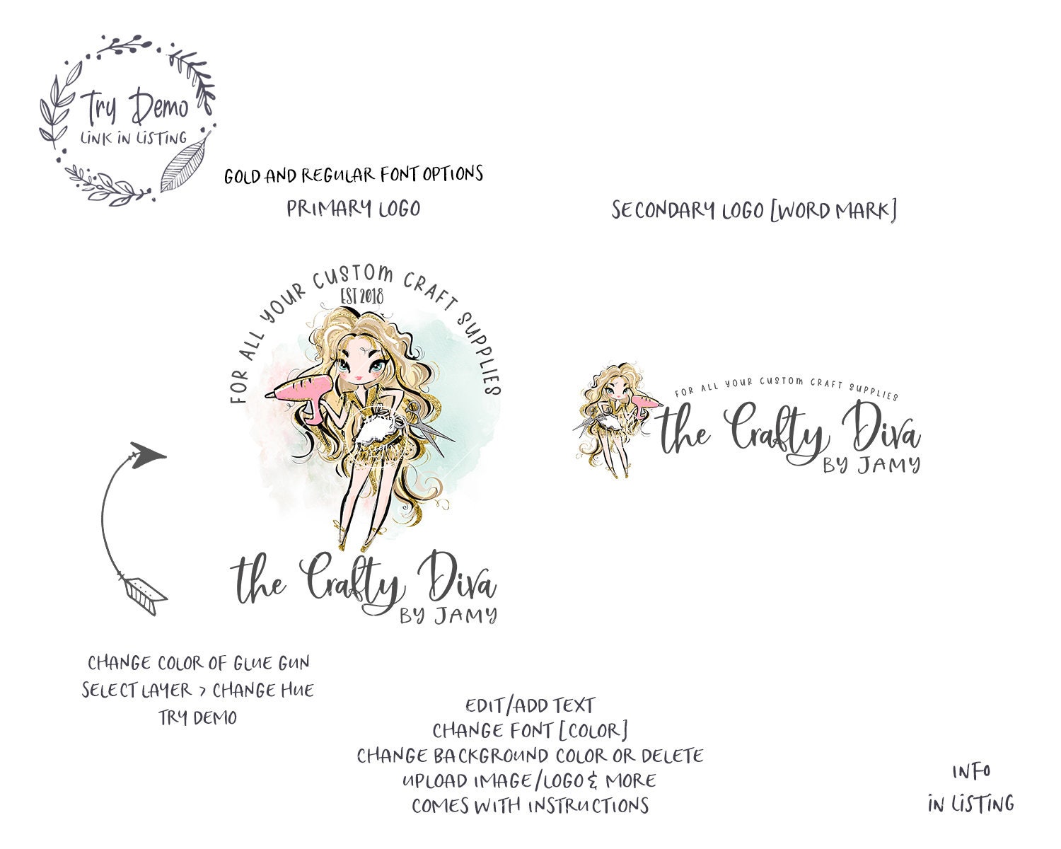 Craft Girl Logo Crafty Girl Logo Craft Shop Logo Editable - Etsy