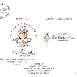 Craft Girl Logo, Crafty Logo, Craft Shop Logo, Editable Craft Lady ...