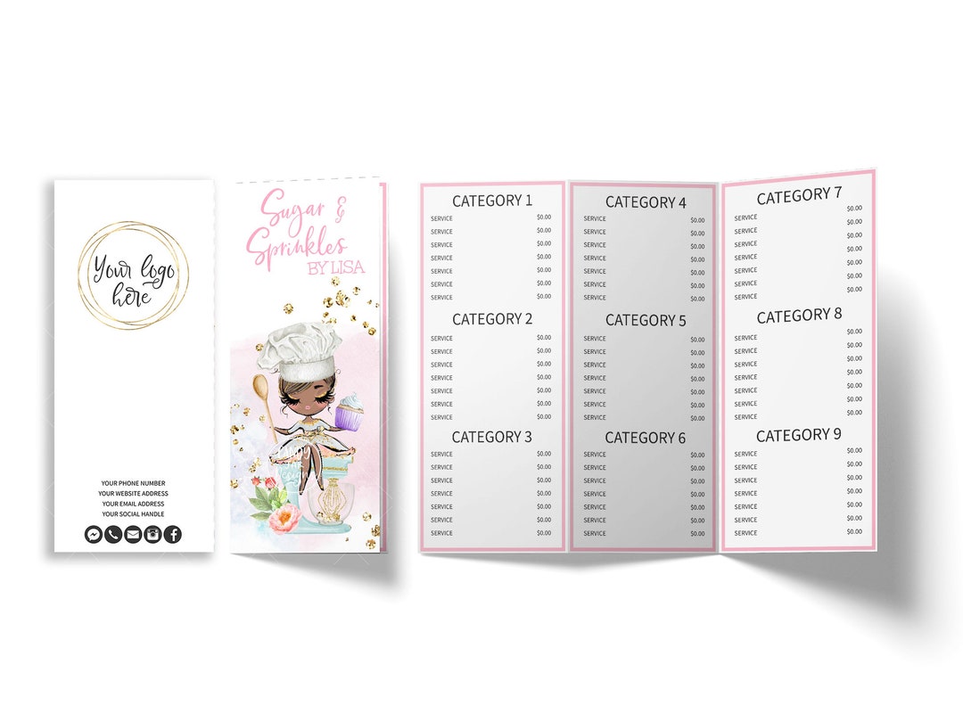Bakery Price List, Tri-fold Party Events Price Menu Card, Editable ...