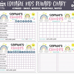 Rainbow Chores Reward Chart, Pastel Rainbow, Girl Behavior, Daily ...