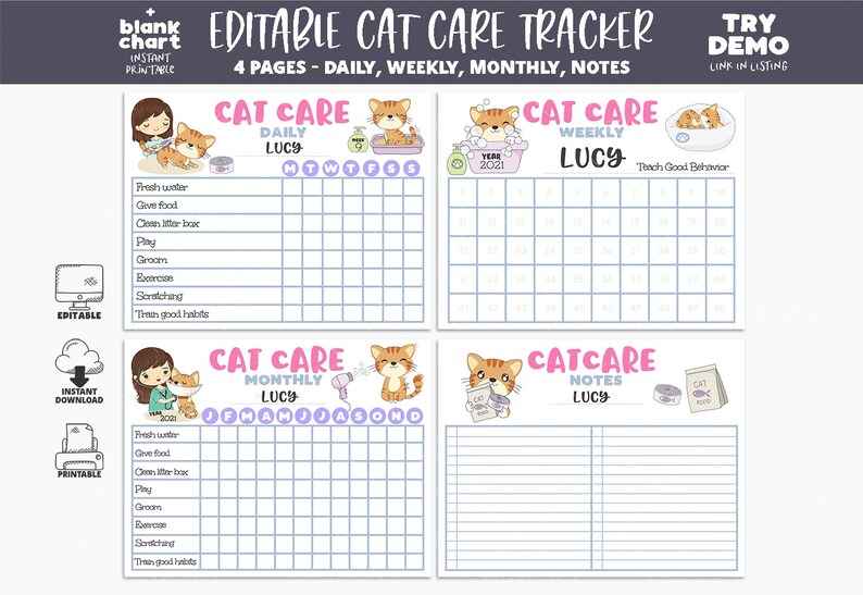 Cat Care Printable Planner Cat Tracker Kitten Feeding | Etsy