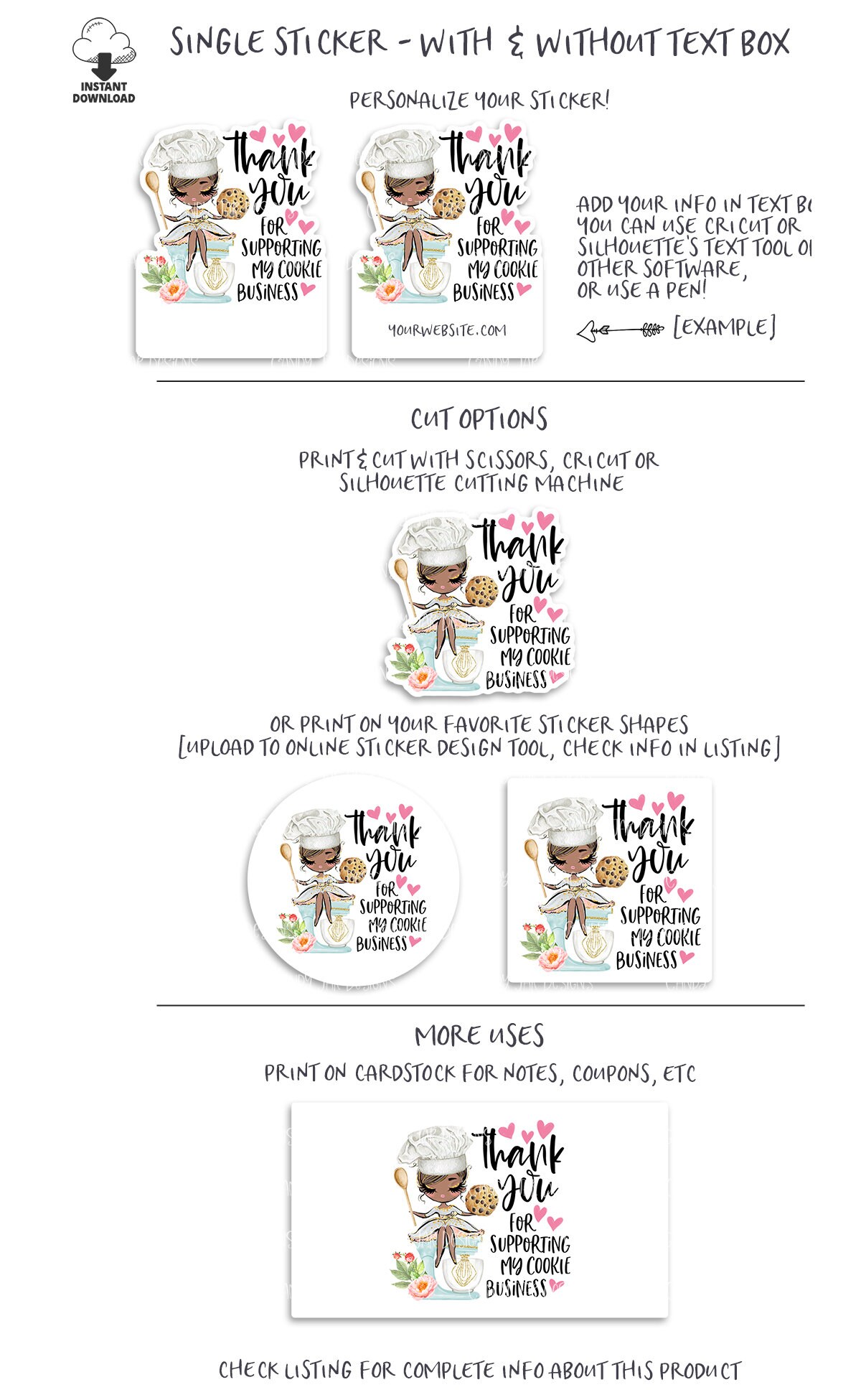 Cookie Baker Thank You Sticker Bakery Girl Tag Cookie Baking - Etsy