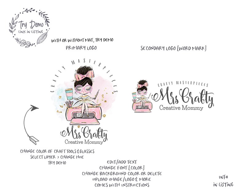 Handcrafter Logo Craft Girl Logo Crafter Lady Logo Editable - Etsy