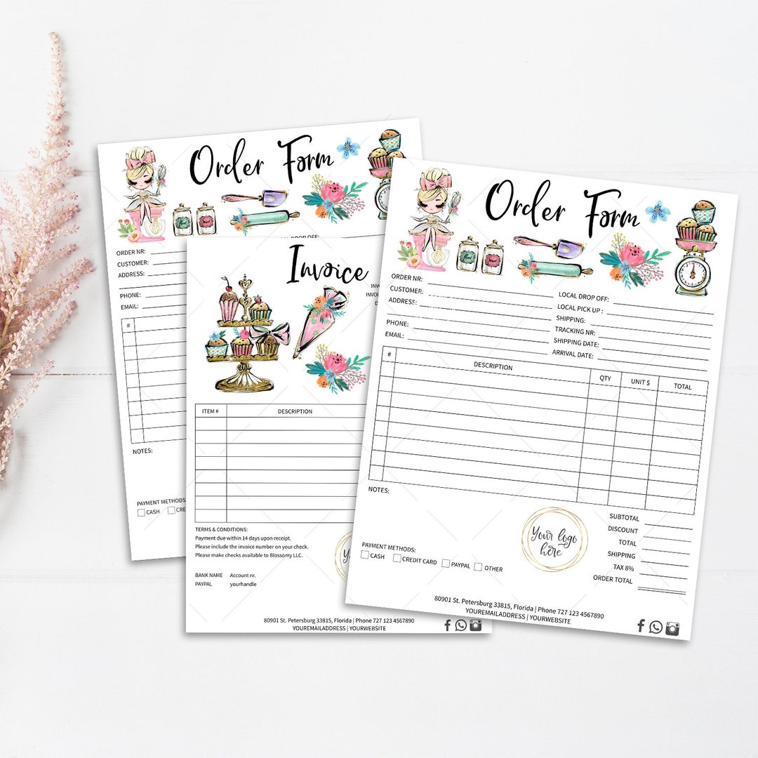 Editable Bakery Invoice, Baker Order Form, Baking Shop Branding, Bakery ...