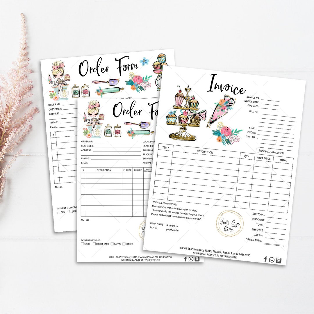 Editable Bakery Invoice, Baker Order Form, Baking Shop Branding, Bakery ...