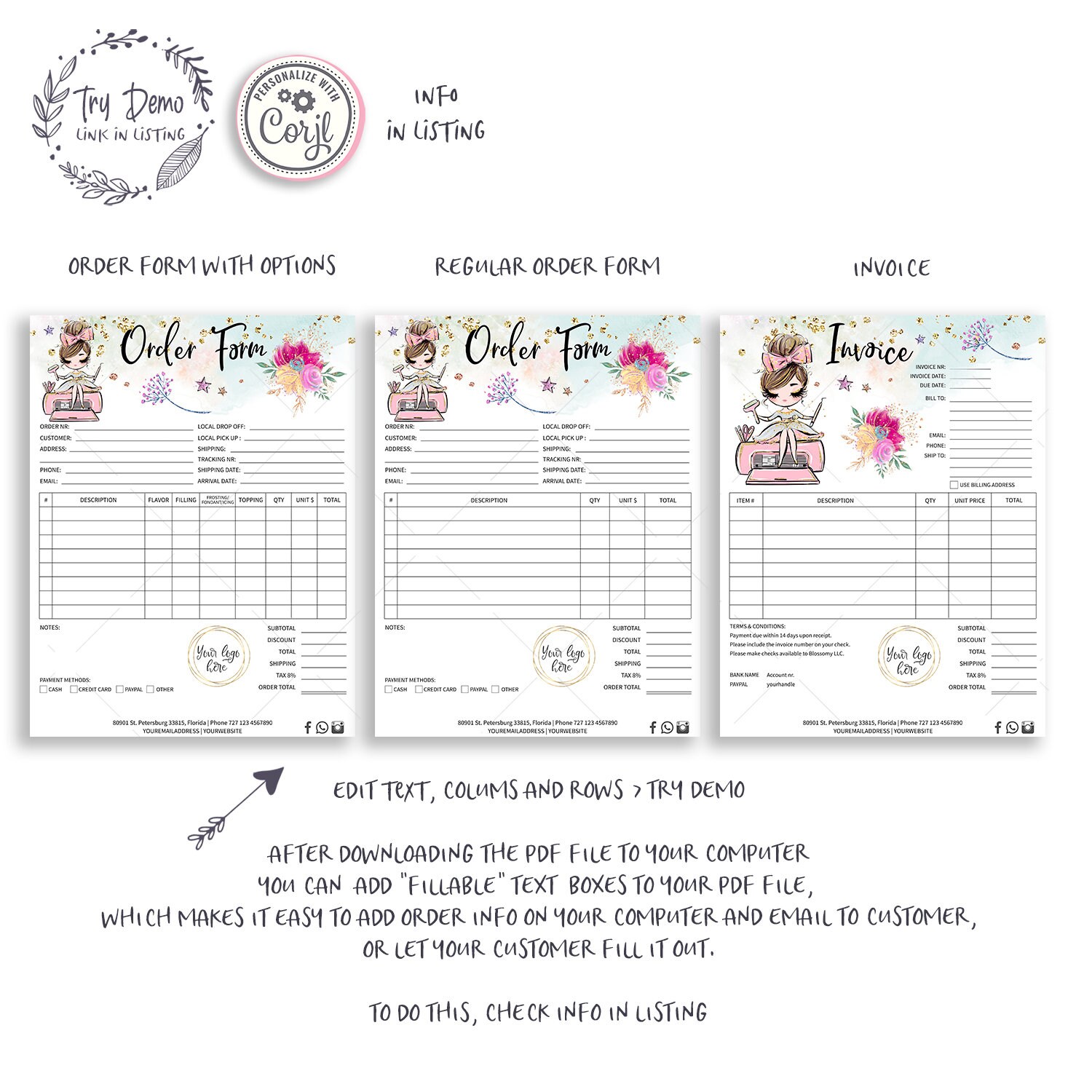 Editable Crafter Invoice Craft Shop Order Form Crafter Girl - Etsy