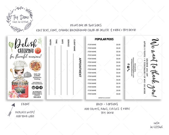 Calendars & Planners Paper Paper & Party Supplies Chef Card Editable ...