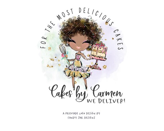 Cake Baking Logo Bakery Girl Logo Curly Woman Logo Sweets | Etsy