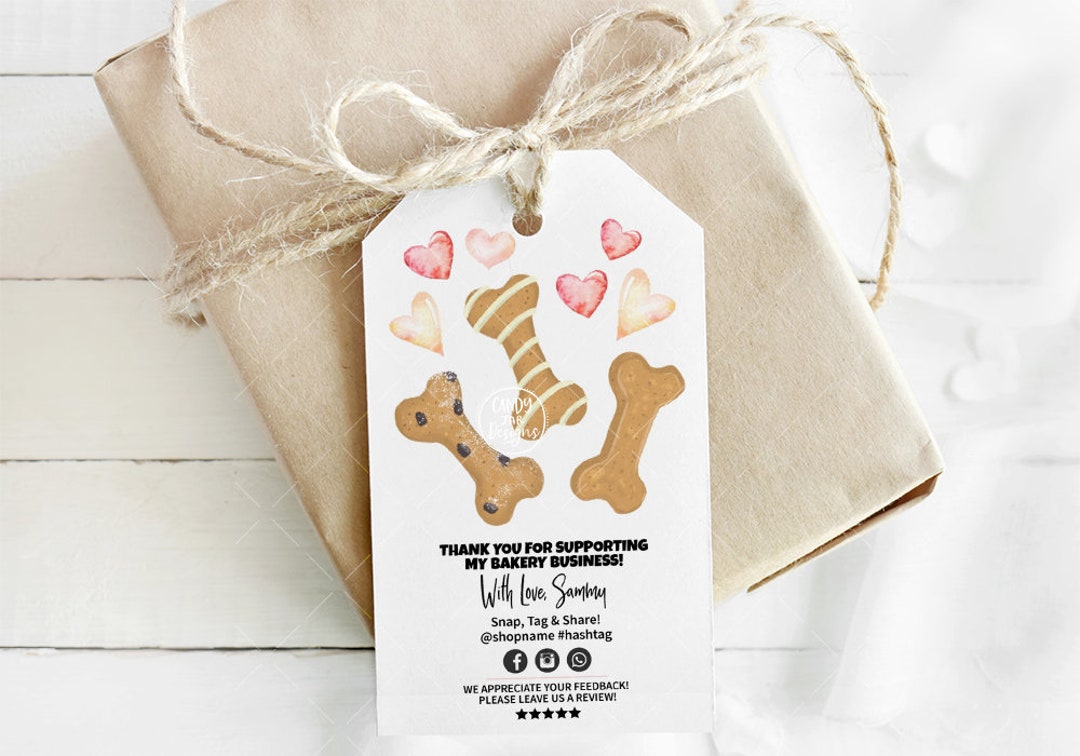Dog Bakery Thank You Tag, Dog Cookie Card, Pet Shop Baking Tag, Dog ...