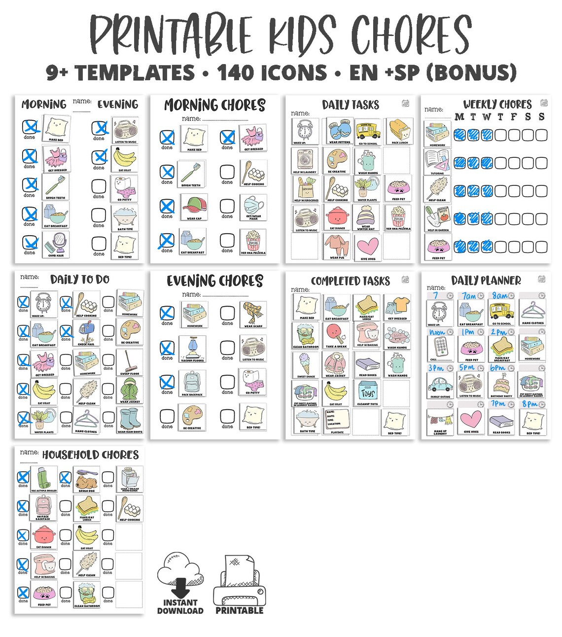 Kids Chore Chart Bundle Toddler Learning Tool Kids Routine - Etsy