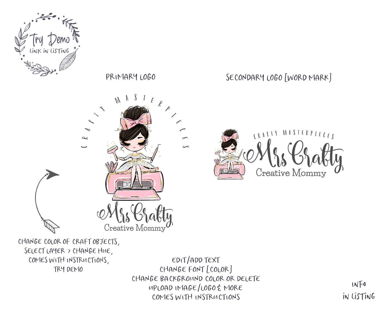 Craft Girl Logo Crafty Girl Logo Craft Shop Logo Editable - Etsy Australia