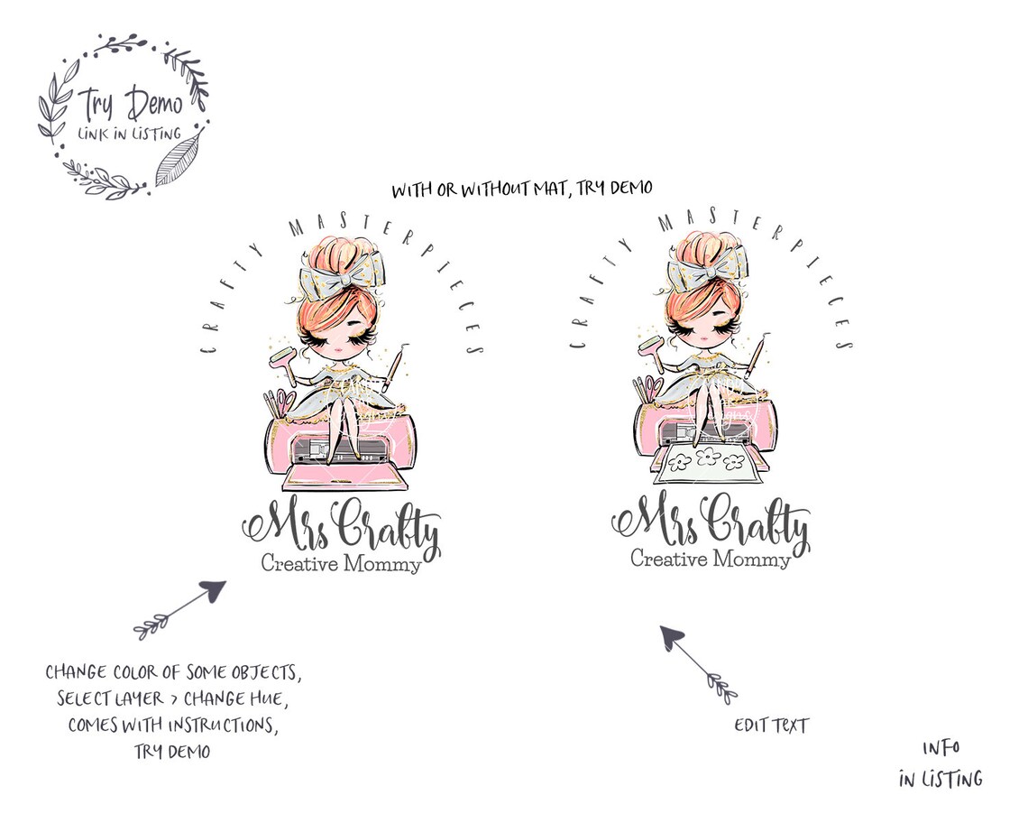 Craft Girl Logo Crafty Girl Logo Craft Shop Logo Editable | Etsy