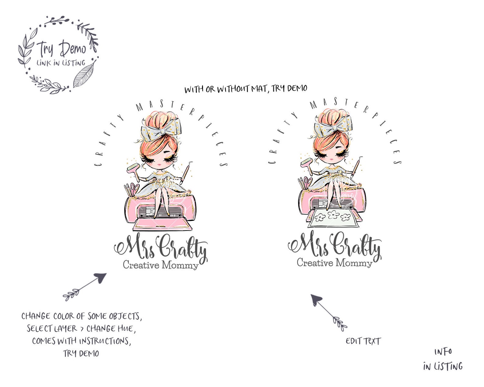 Craft Girl Logo Crafty Girl Logo Craft Shop Logo Editable | Etsy