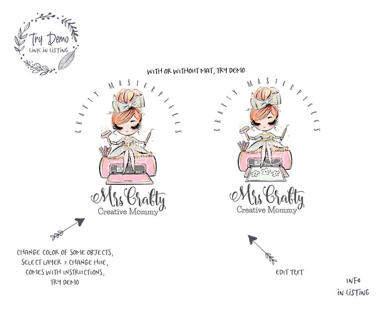 Craft Girl Logo Crafty Girl Logo Craft Shop Logo Editable | Etsy