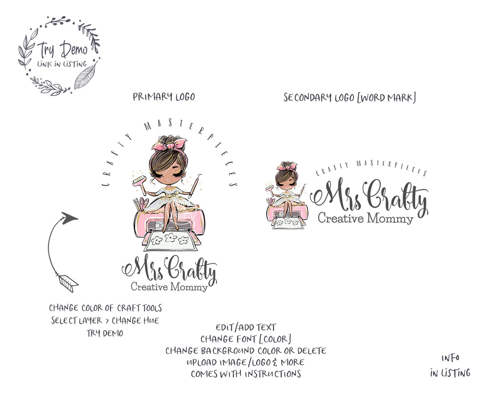 Craft Girl Logo Crafty Girl Logo Craft Shop Logo Editable - Etsy