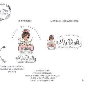 Craft Girl Logo, Crafty Girl Logo, Craft Shop Logo, Editable Craft Lady ...