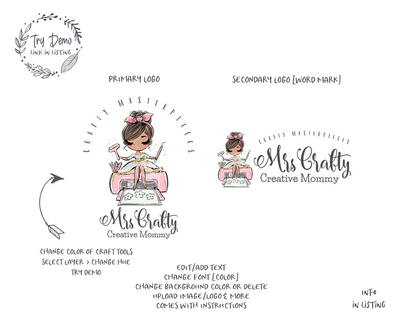 Craft Girl Logo Crafty Girl Logo Craft Shop Logo Editable - Etsy