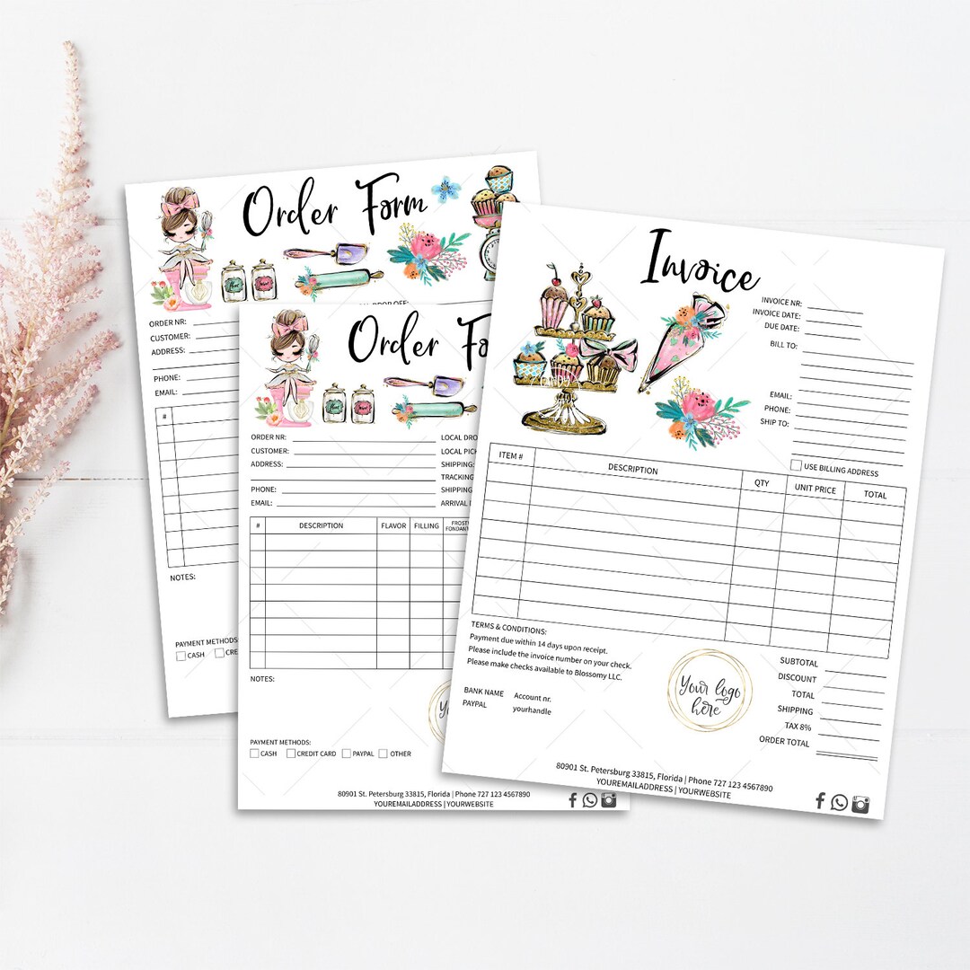 Buy Editable Bakery Invoice, Baker Order Form, Baking Shop Branding ...