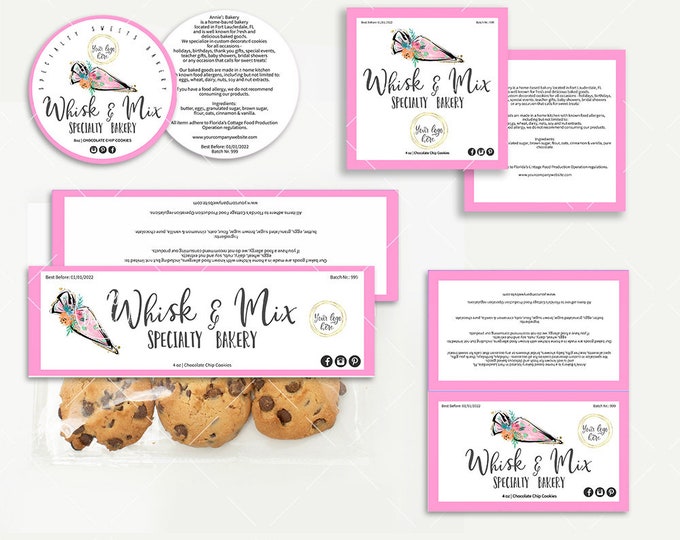 Bakery Cookie Label Set, Bag Topper, Ingredients Product Label ...