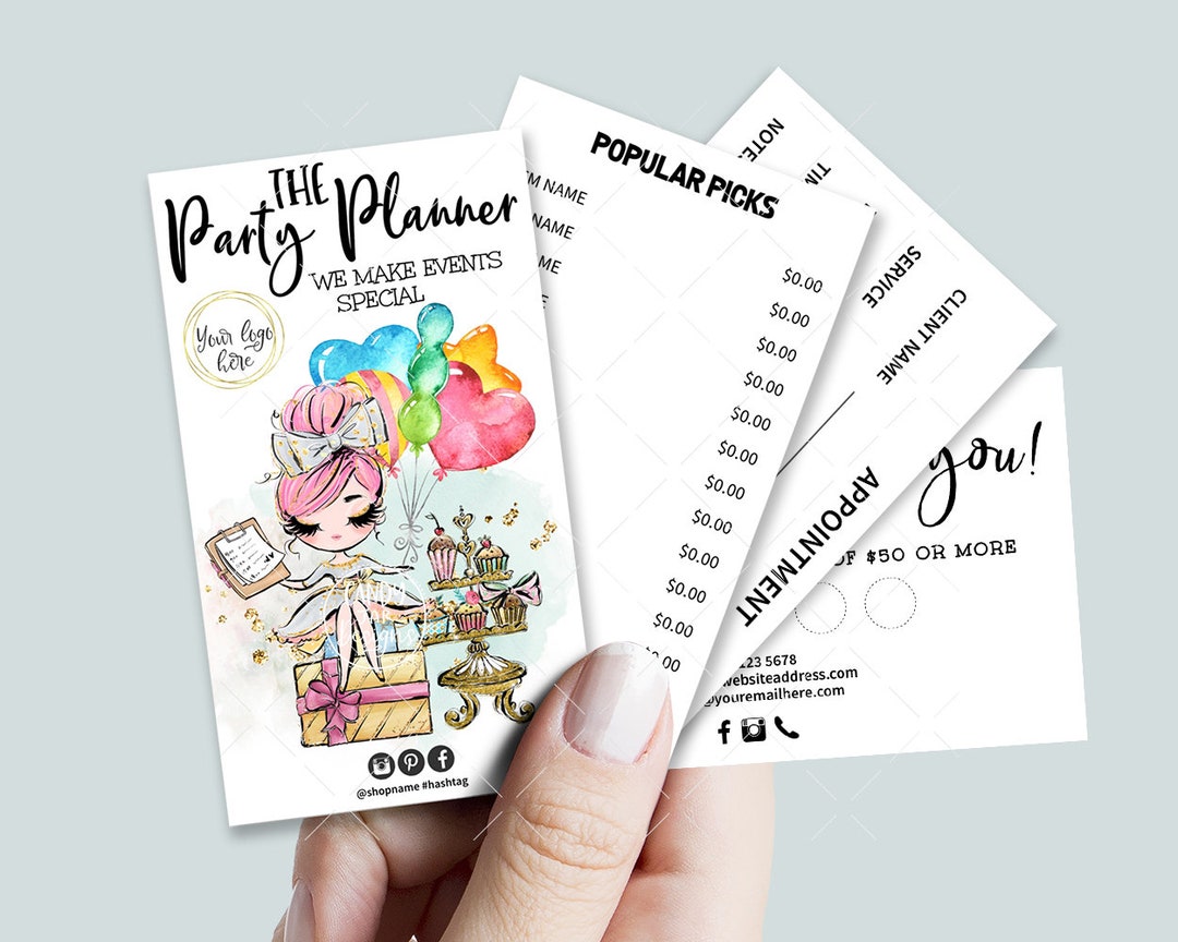 Party Planner Events Business Card Set, Mini Menu Card, Appointment ...